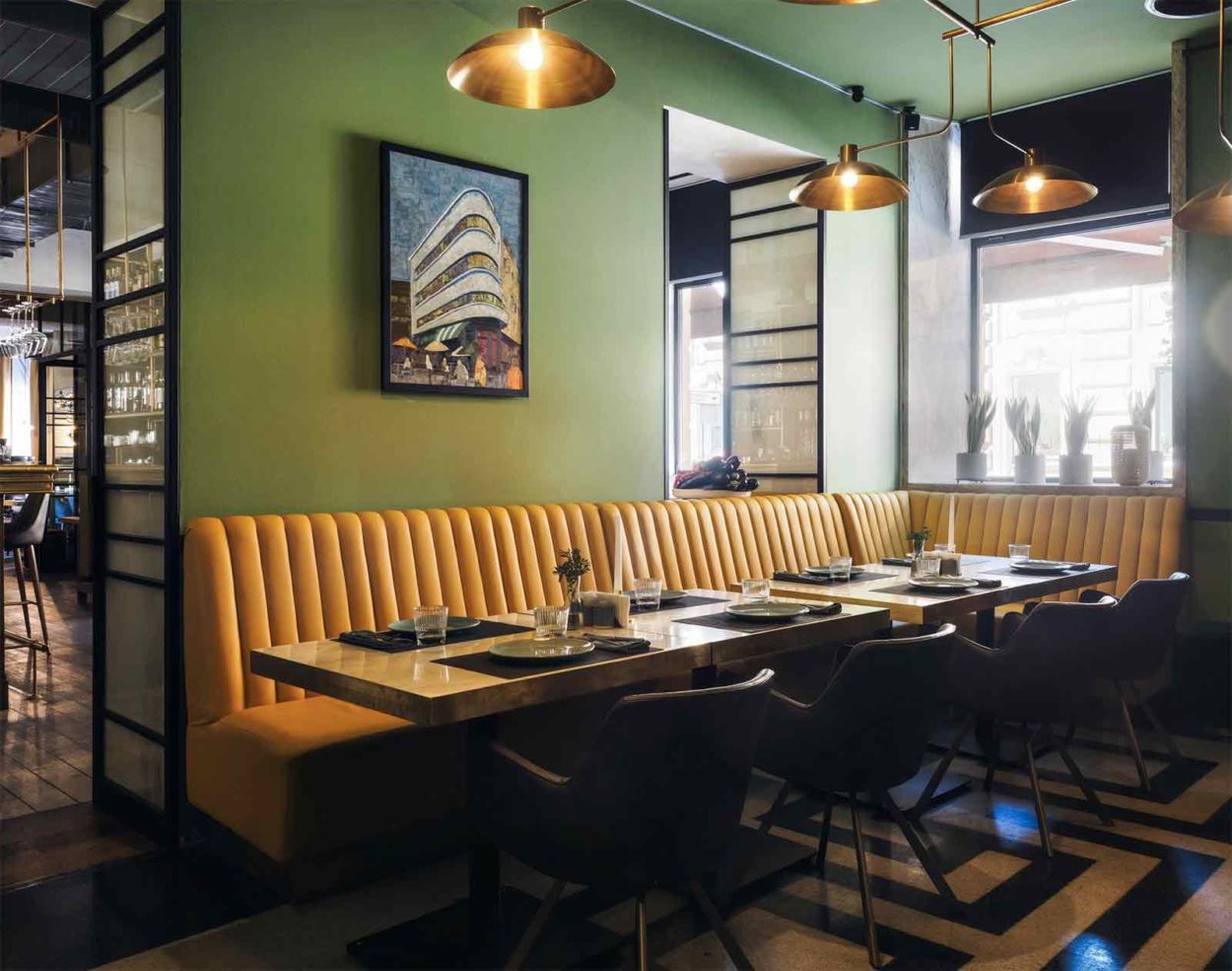 A moody colour palette sets the tone at this St Petersburg restaurant ...