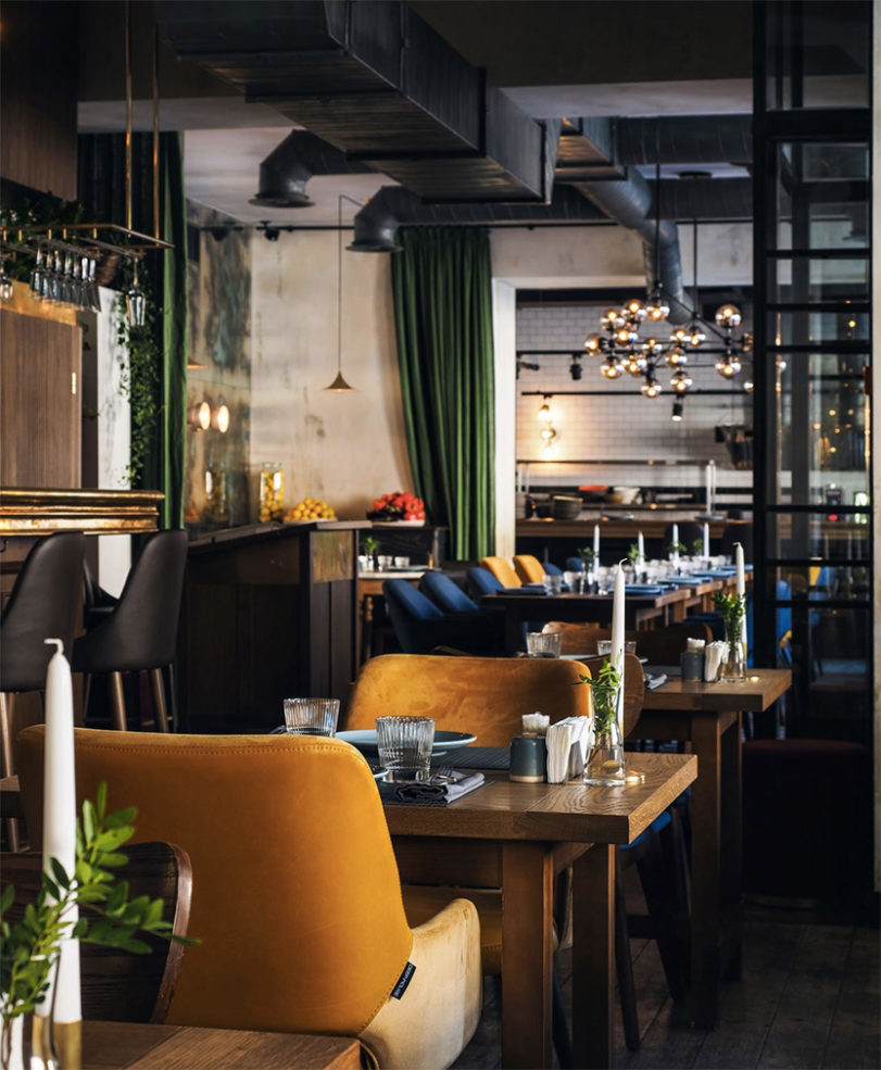 A moody colour palette sets the tone at this St Petersburg restaurant ...