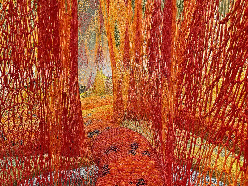 Ernesto Neto crochets a 79-ft-long maze at Houston’s Museum of Fine Arts
