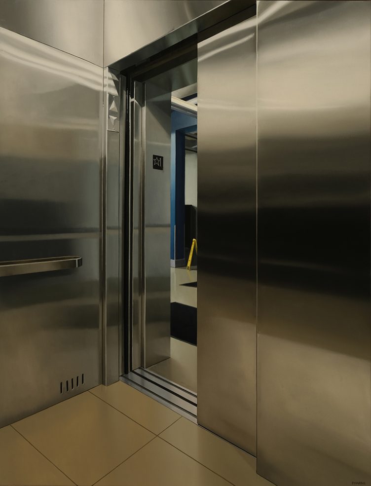 Elevators and escalators star in Peter Harris’s paintings of in-between ...