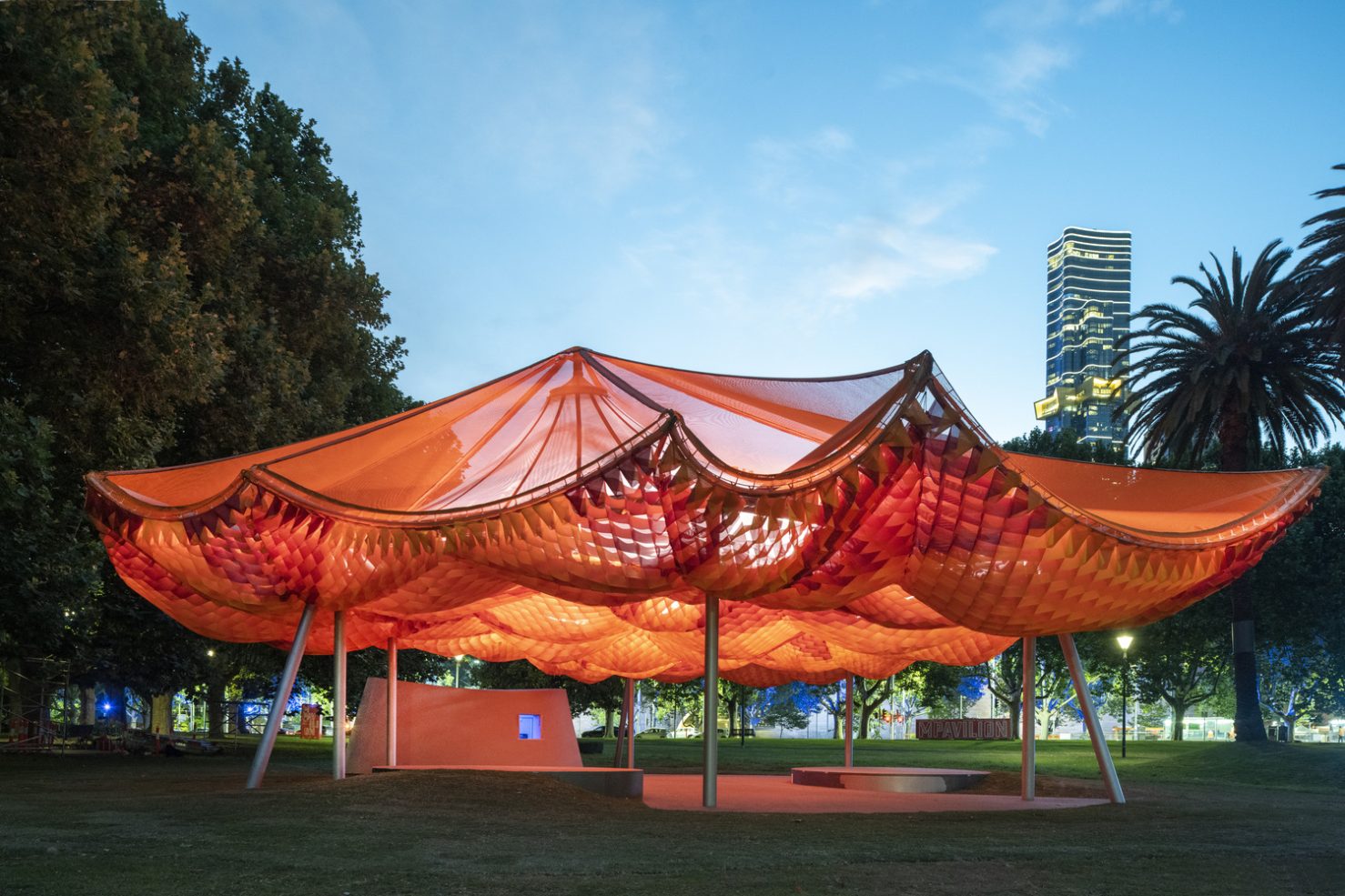 Melbourne's 2022 MPavilion is a glowing parasol made with experimental ...