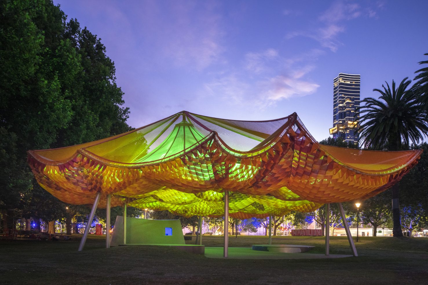 Melbourne's 2022 MPavilion is a glowing parasol made with experimental ...