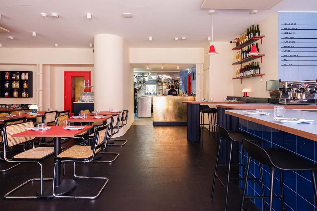 Red and blue strike a cheery tone at South London bakery, hello JoJo ...